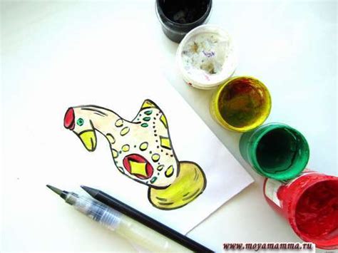 Рисунок Дымковская игрушка Уточка пошагово для детей