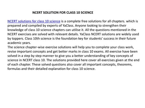PPT NCERT Solutions For Class 10 Science All Chapters YaClass PowerPoint Presentation ID