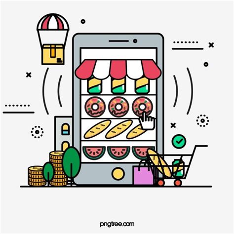 검은 스틱 선 그리기 모바일 온라인 슈퍼마켓 전자 상거래 쇼핑 일러스트 아이콘 전자 상거래 편리한 쇼핑 휴대폰 슈퍼마켓 Png 일러스트 및 Psd 이미지 무료 다운로드