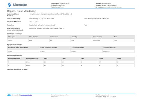 Noise Monitoring Report Template Free Sheet Sample Format