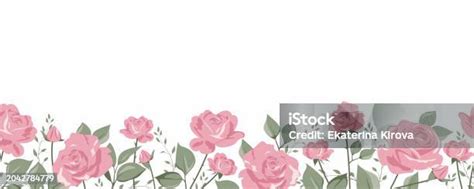 꽃무늬 국경 완벽 한 패턴입니다 손으로 그린 꽃이 만발한 귀여운 가로 배너 흰색 배경에 벡터 일러스트 레이 션 가장자리에 대한 스톡 벡터 아트 및 기타 이미지 Istock