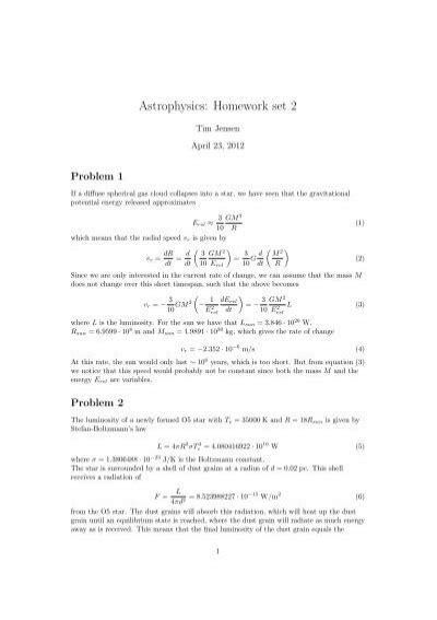 Astrophysics Homework Set 2