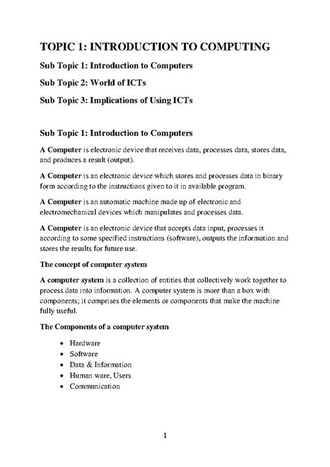 Topic 1 Introduction To Computing Topic 1 Introduction To Computing