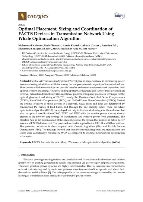 Pdf Optimal Placement Sizing And Coordination Of Facts Devices In