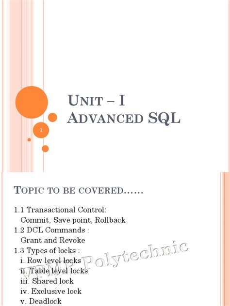Unit I Advanced Sql Pdf Pdf Database Index Database Transaction