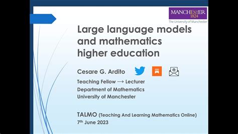 Cesare Giulio Ardito Manchester Large Language Models And Mathematics Higher Education Youtube