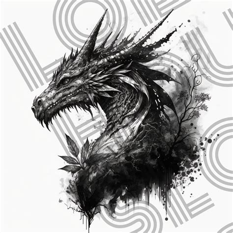 Dragon Tattoo Procreate Blueprint Ink Design Etsy