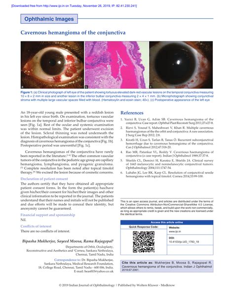 Pdf Cavernous Hemangioma Of The Conjunctiva