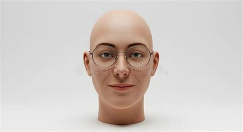 Bald Woman S Head With Glasses Against A White Background In Front View