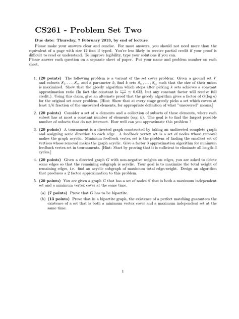 cs261 problem set two pdf combinatorics mathematical concepts