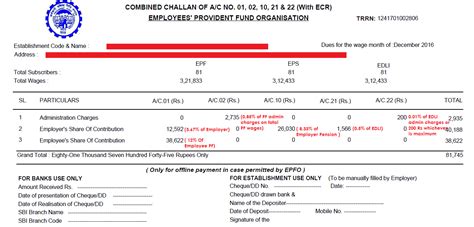 PF Challan Calculation PF Challan Account Details
