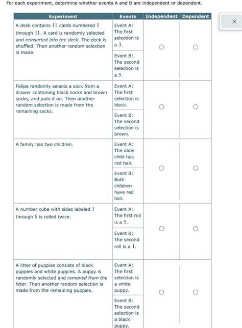 [answered] for each experiment determine whether events a and b are