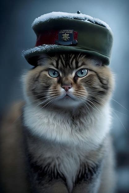 Premium Ai Image A Cat Wearing A Military Hat That Saysarmyon It
