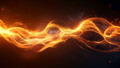 Abstract Golden Fire Energy Wave Flowing Across Dark Background With