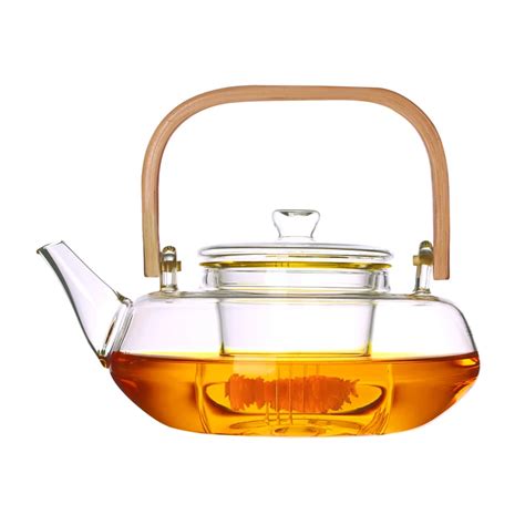 Buy Handmade 800ml Heat Resistant Glass Teapot Tea Pot Kettle With Wood