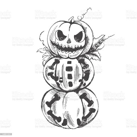 벡터 손으로 그린 할로윈 그림입니다 자세한 복고풍 스타일은 손으로 그린 재미있고 무서운 호박 스케치를 흰색 배경에 분리합니다 라벨 포장 및 카드 디자인을 위한 빈티지 스케치