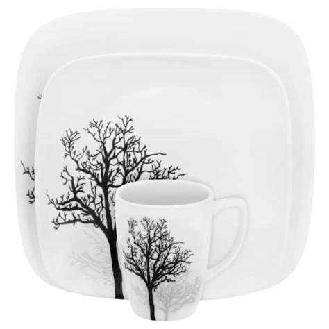 Corelle Square 16 Piece Seasonal Black Trees Glass Dinnerware Set Service For 4 1119417 The