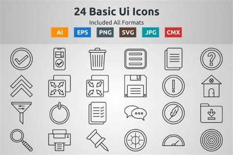 24 Basic UI Outline Icons Graphic By Abidehtisham198 Creative Fabrica