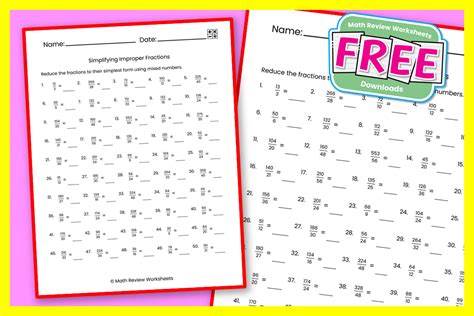 Simplifying Improper Fractions Easy Math Review Worksheets Worksheets Library
