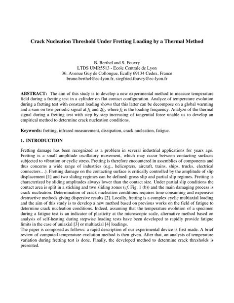 Pdf Crack Nucleation Threshold Under Fretting Loading By A Thermal Method
