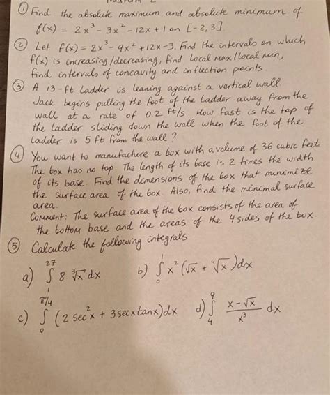 Solved 1 Find The Absolute Maximum And Absolute Minimum Of