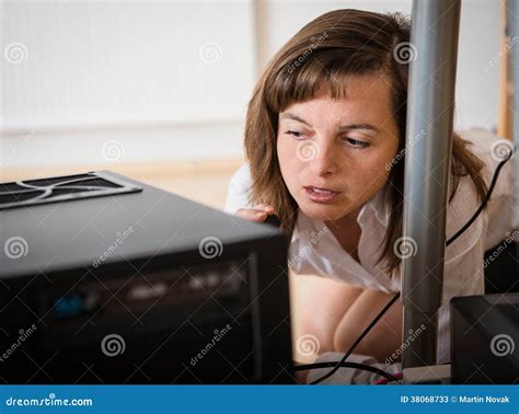 Hardware Problems Woman Repairing Computer Stock Image Image Of