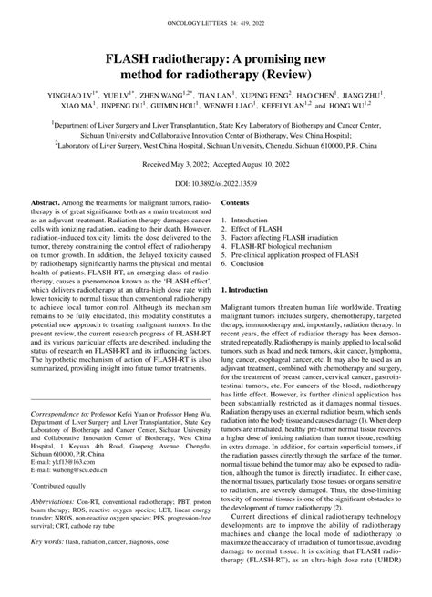 Pdf Flash Radiotherapy A Promising New Method For Radiotherapy Review