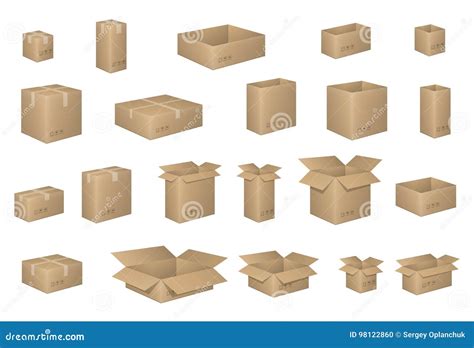 Big Set Of Isometric Cardboard Boxes On White Carton Box Organized By