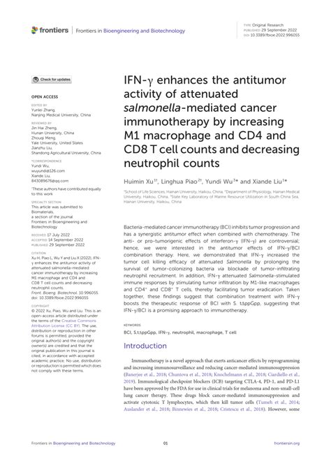 Pdf Ifn γ Enhances The Antitumor Activity Of Attenuated Salmonella Mediated Cancer