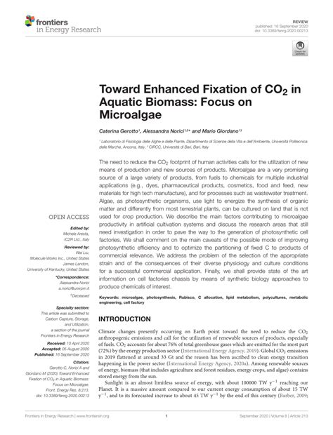 Pdf Toward Enhanced Fixation Of Co2 In Aquatic Biomass Focus On
