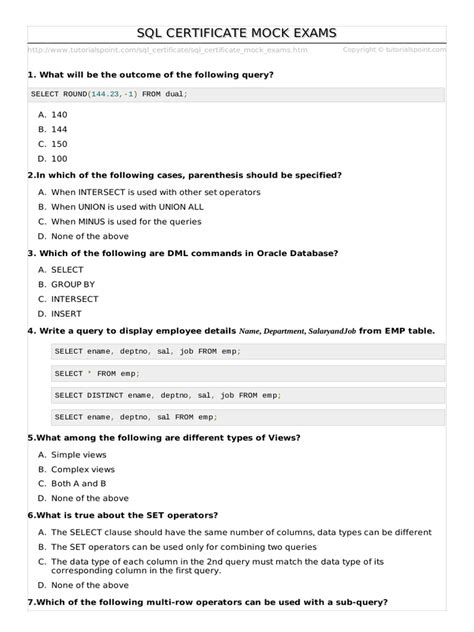 Sql Certificate Mock Exams Pdf Database Index Sql