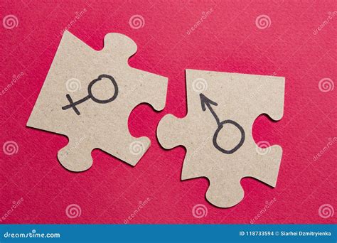 Gender Signs Of Man And Woman On Puzzles Sexual Concept With The Sex