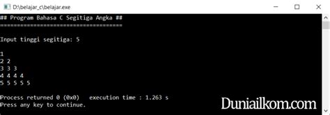 Latihan Kode Program Bahasa C Membuat Segitiga Angka