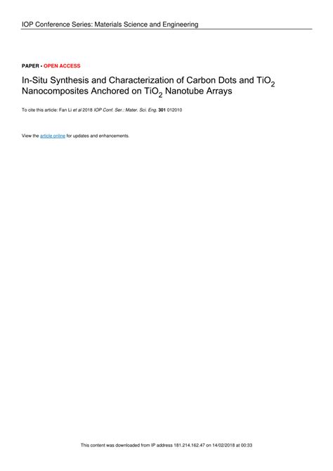 Pdf In Situ Synthesis And Characterization Of Carbon Dots And Tio 2