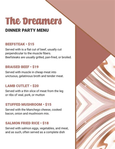 Dinner Party Menu Design Ideas Examples And Samples