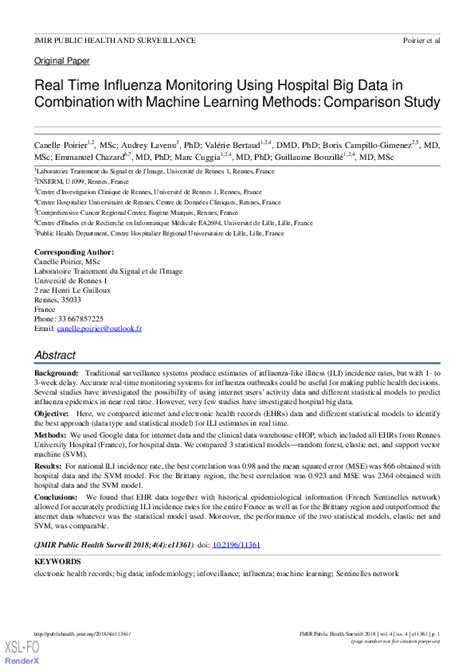 Pdf Real Time Influenza Monitoring Using Hospital Big Data In Combination With Machine