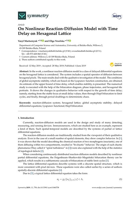 Pdf On Nonlinear Reaction Diffusion Model With Time Delay On Hexagonal Lattice