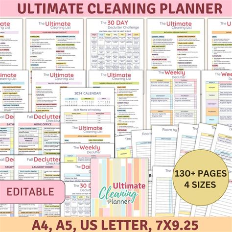 Printable Cleaning Schedule Bundle Editable Ultimate Cleaning Planner Checklist Guided