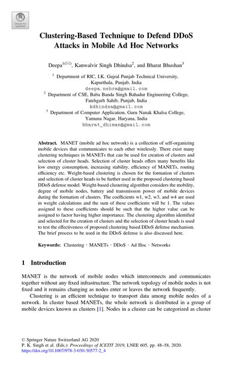 Pdf Clustering Based Technique To Defend Ddos Attacks In Mobile Ad Hoc Networks