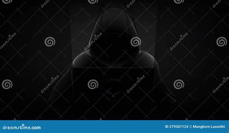 hacker behind desktop computer cartoon vector 287409265