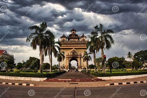 Dramatic Storm Cloud Over Vientaine Patuxay Park Monument At