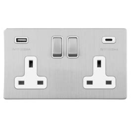 E Lite Concealed 3 Mm 2 Gang 13A Sw Socket With Integrated USB A C