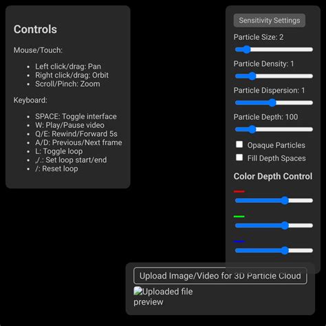 3d particle cloud visualizer interactive image video analysis