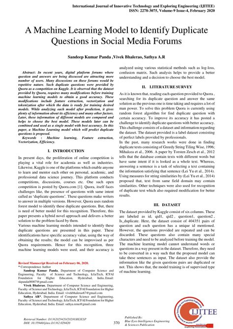 Pdf A Machine Learning Model To Identify Duplicate Questions In Social Media Forums