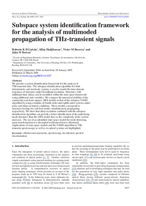 Pdf Subspace System Identification Framework For The Analysis Of