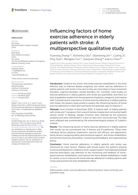 Pdf Influencing Factors Of Home Exercise Adherence In Elderly