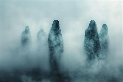 Premium Photo Blurred Human Silhouettes Standing In A Foggy
