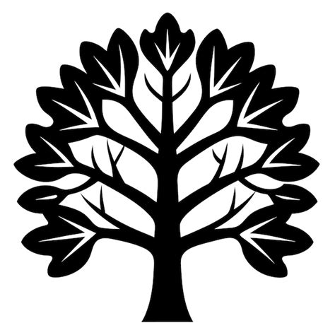 Symmetrical Oak Brunch Tree Black Silhouette Illustration Premium Ai