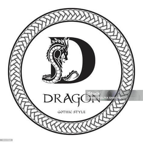 대문자 D 우아한 고딕 드래곤 로고와 문신 요소 내부의 드래곤 실루엣 로고타입 엠블럼 모노그램 아이콘 명함 브랜드 이름에 대한 헤럴드 기호 짐승 고대 신화 용에 대한 스톡