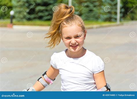 Cute Girl On Roller Skates In Summer Stock Image Image Of Fall